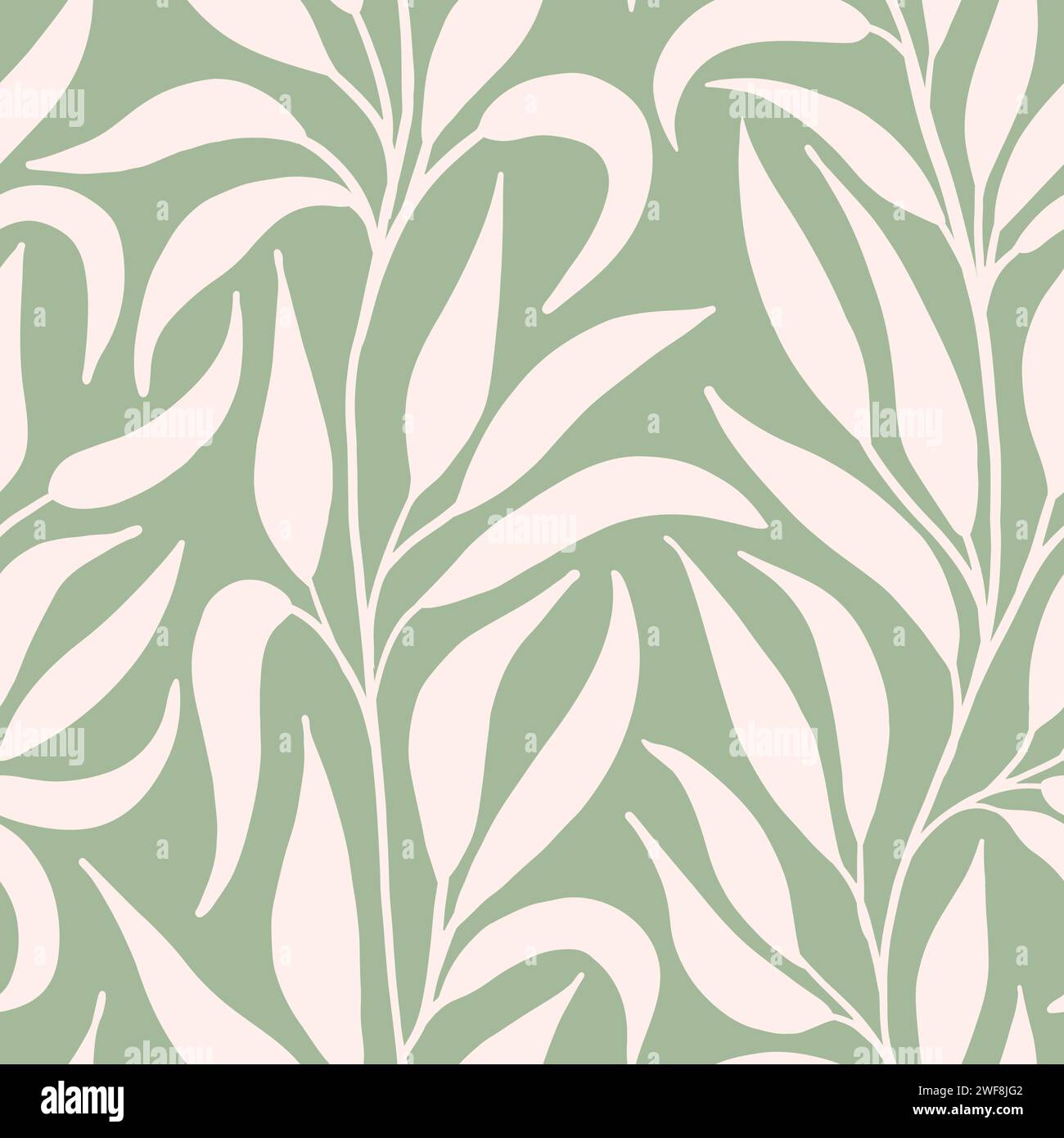 Cream white trailing foliage on sage green seamless vector pattern ...