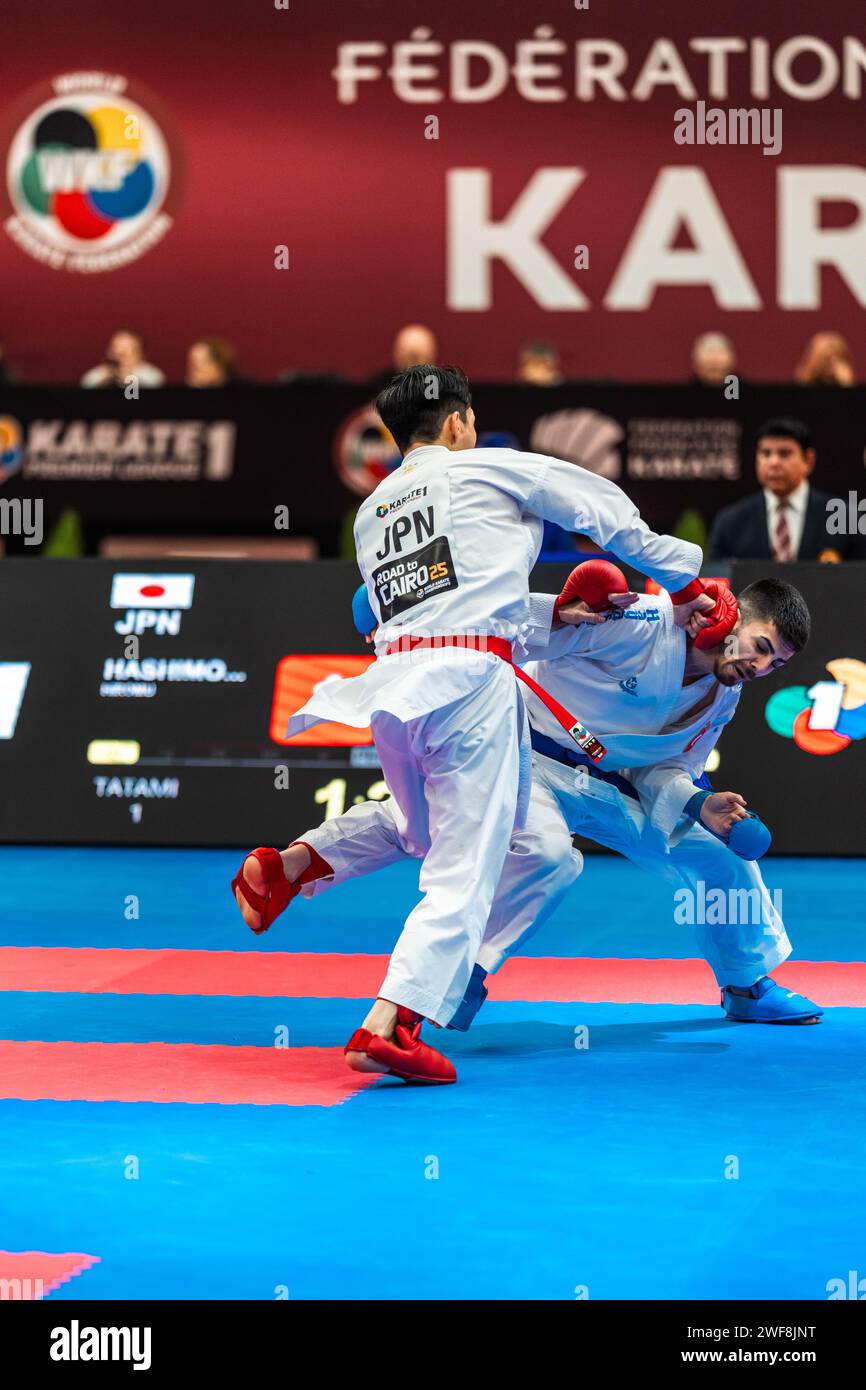 Eray SAMDAN of Turkiye and Hiromu HASHIMOTO of Japan, Male Kumite -60kg ...