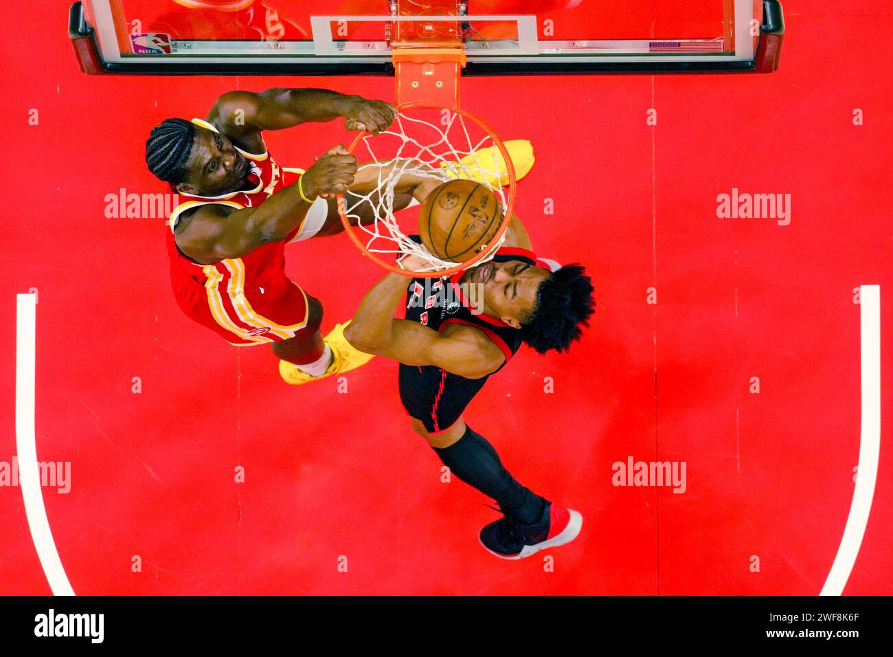 Atlanta Hawks center Clint Capela (15) scoes as Toronto Raptors forward ...