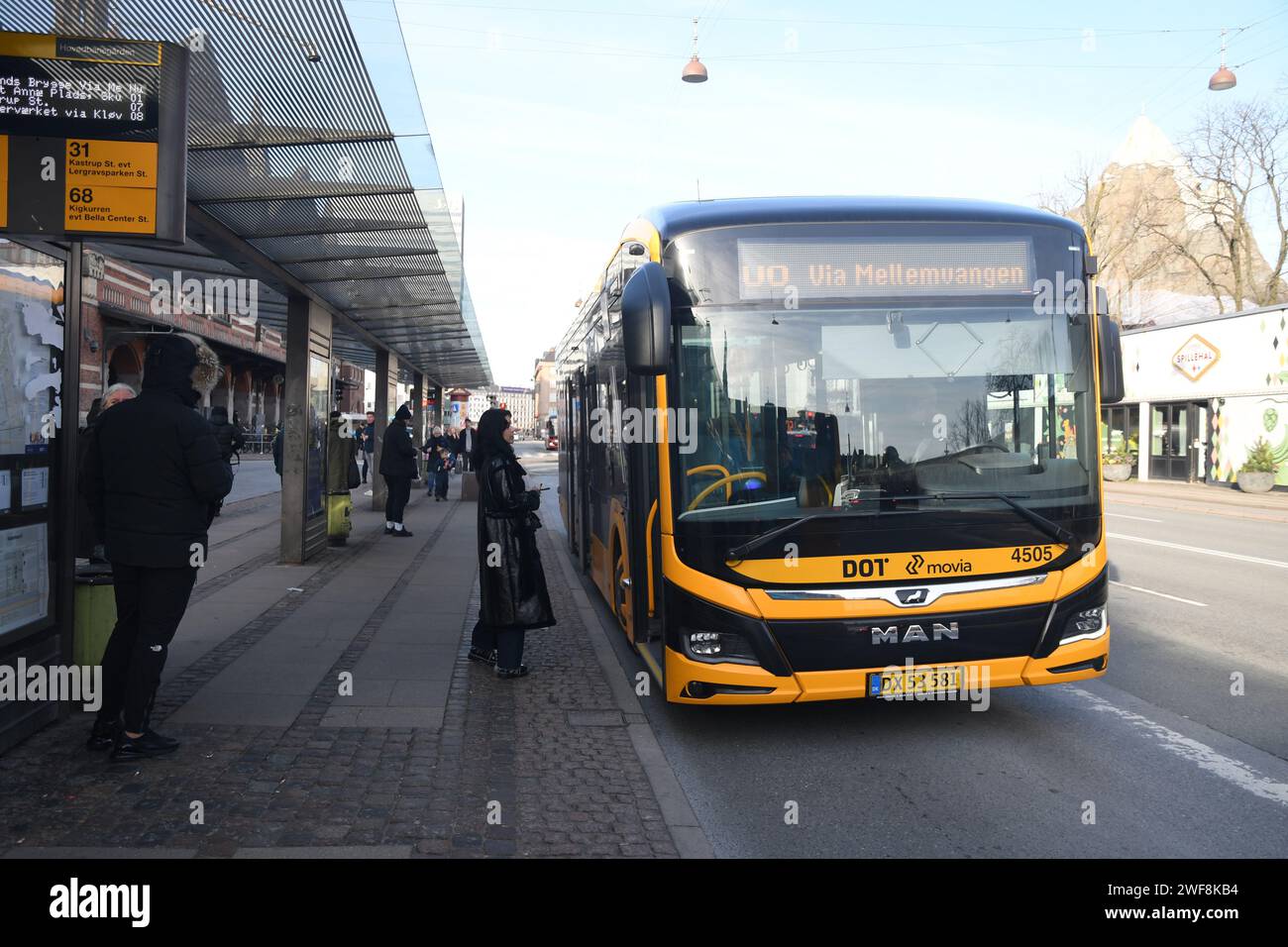 Copenhagen, Denmark /29 January 2024/.Bus travellers use danish public ...