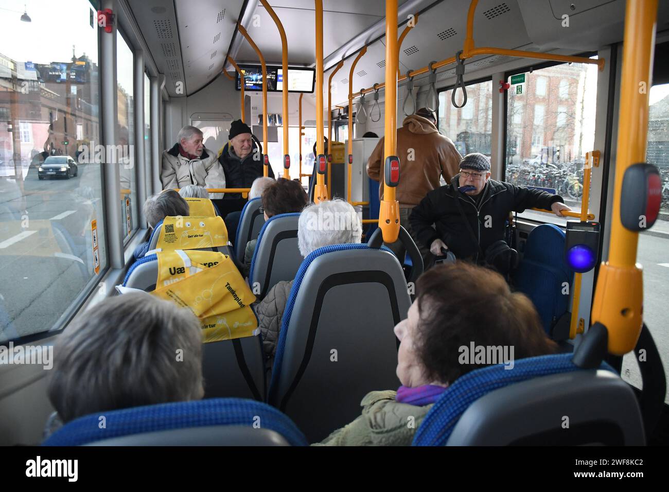 Copenhagen, Denmark /29 January 2024/.Bus travellers use danish public ...