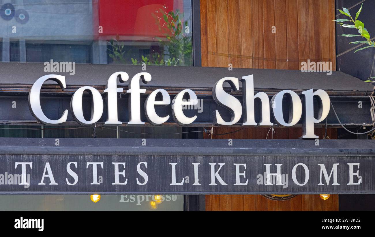Coffee Shop Sign Taste Like Home Italian Espresso Cafe Stock Photo - Alamy