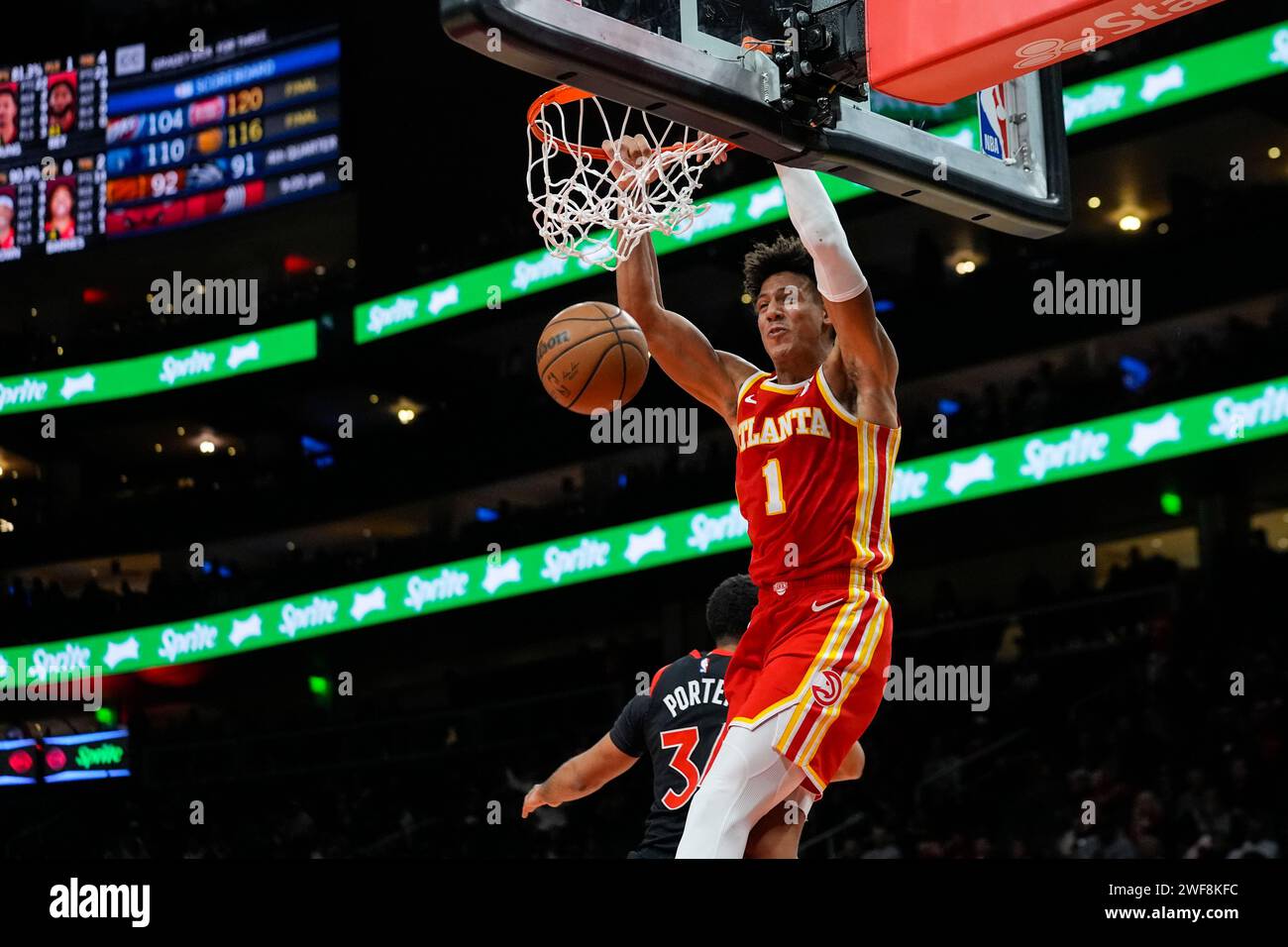 Atlanta Hawks forward Jalen Johnson (1) scores Toronto Raptors in the ...