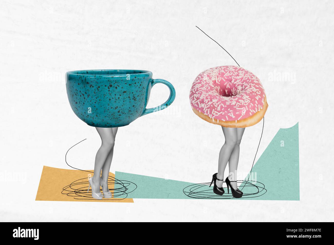 Horizontal creative photo collage template of two people with tea cup ...