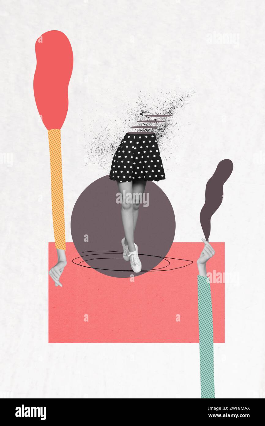 Vertical collage picture of female invisible body isolated on drawing ...