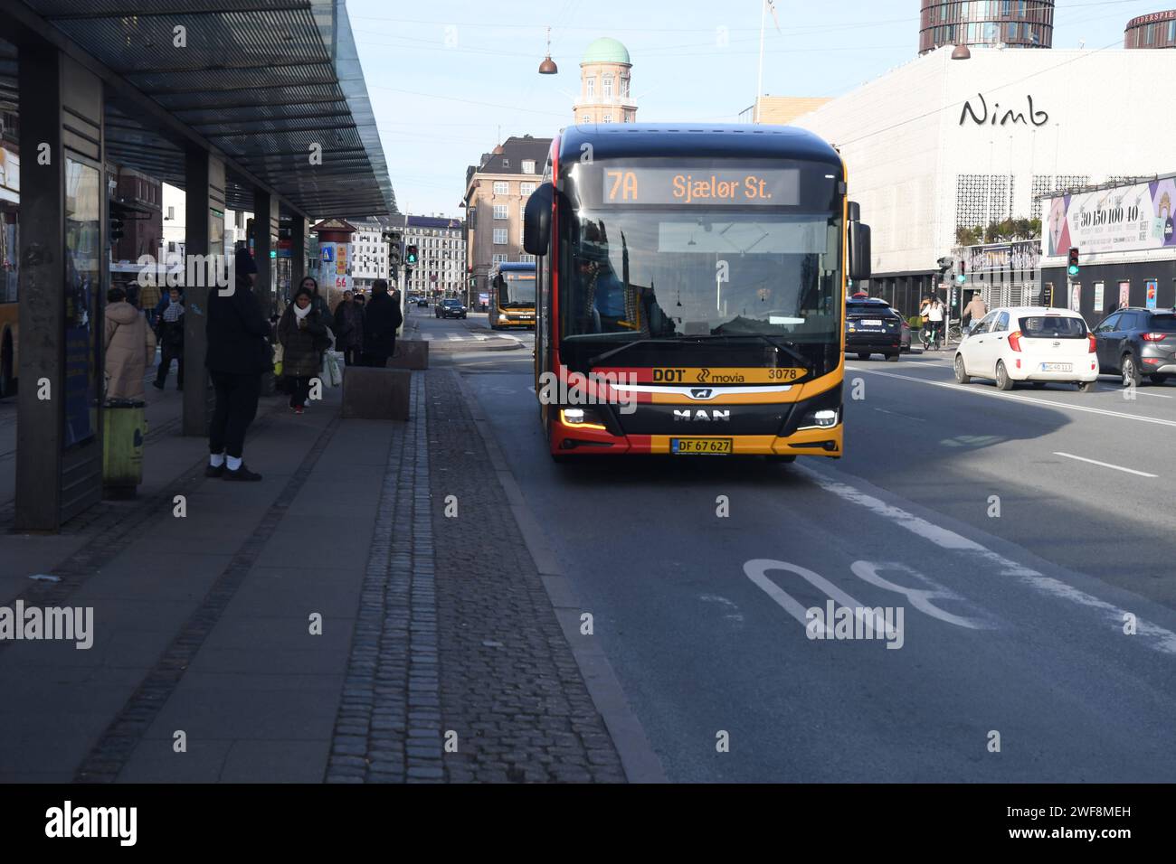 Copenhagen, Denmark /29 January 2024/.Bus travellers use danish public ...