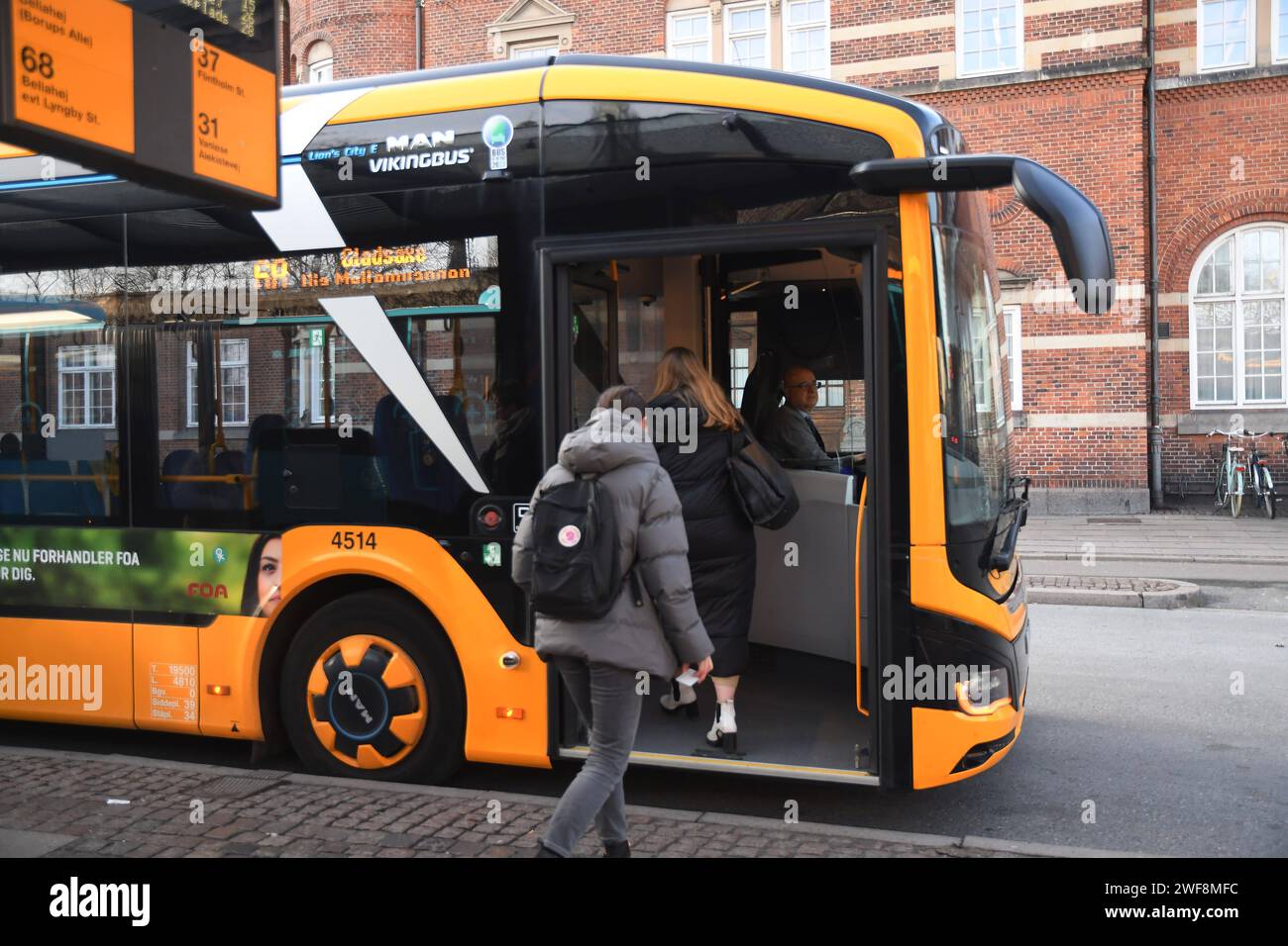 Copenhagen, Denmark /29 January 2024/.Bus travellers use danish public ...