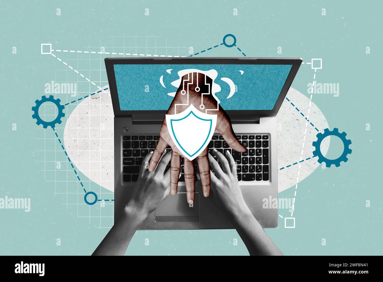 Sketch collage picture of arms programming code modern device isolated ...