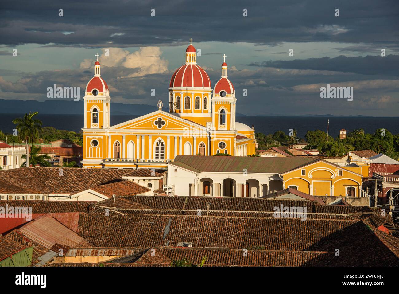 The beautiful neoclassical Granada Cathedral and the roofs of colonial ...