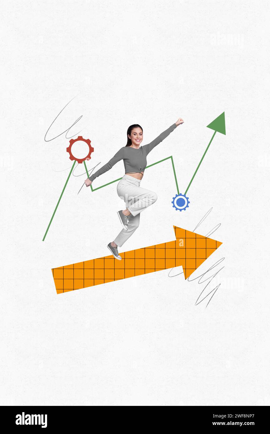 Vertical collage picture illustration beautiful happy excited woman ...