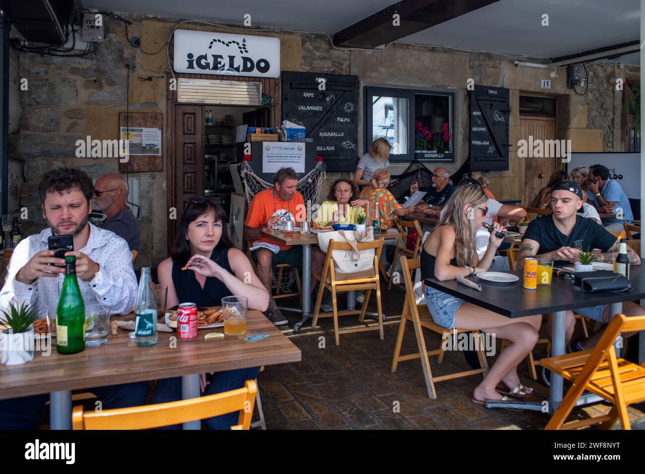 San Sebastian fishing port area and tapas restaurant. Historic centre ...