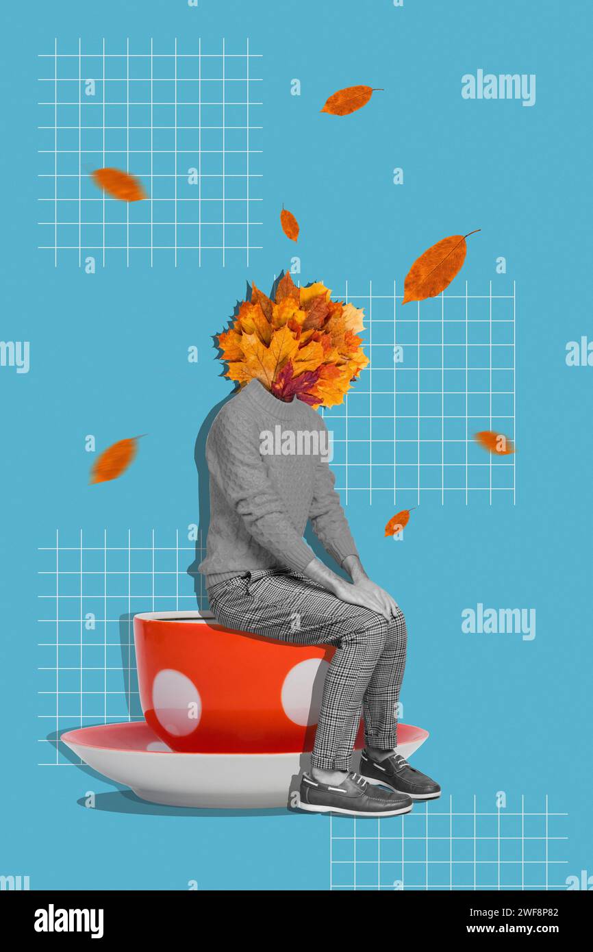 Vertical creative collage banner sitting young man depressed bad mood ...