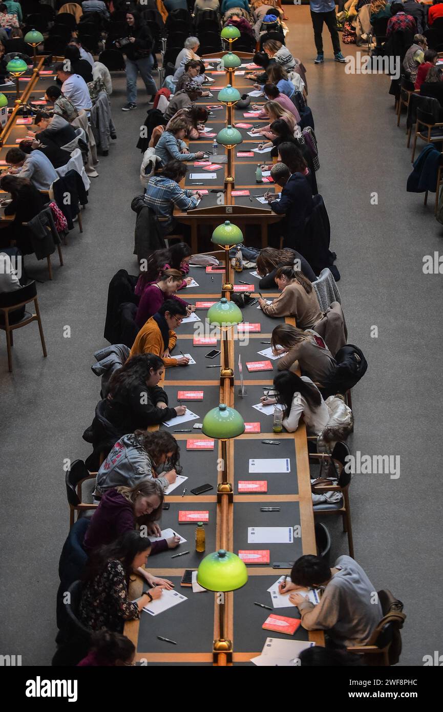Paris, France. 29th Jan, 2024. Participants attend the Grand Dictation ...