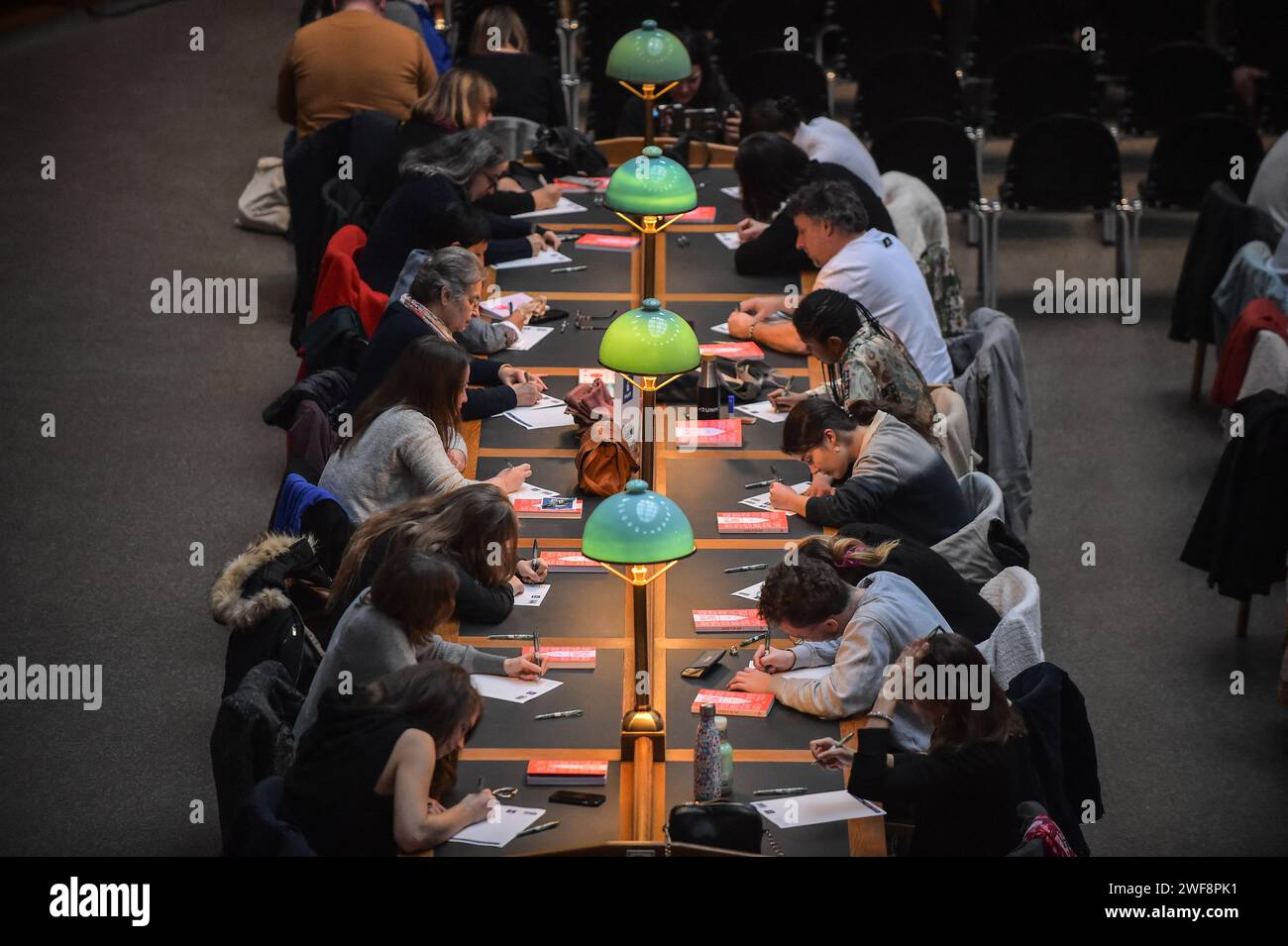 Paris, France. 29th Jan, 2024. Participants attend the Grand Dictation ...