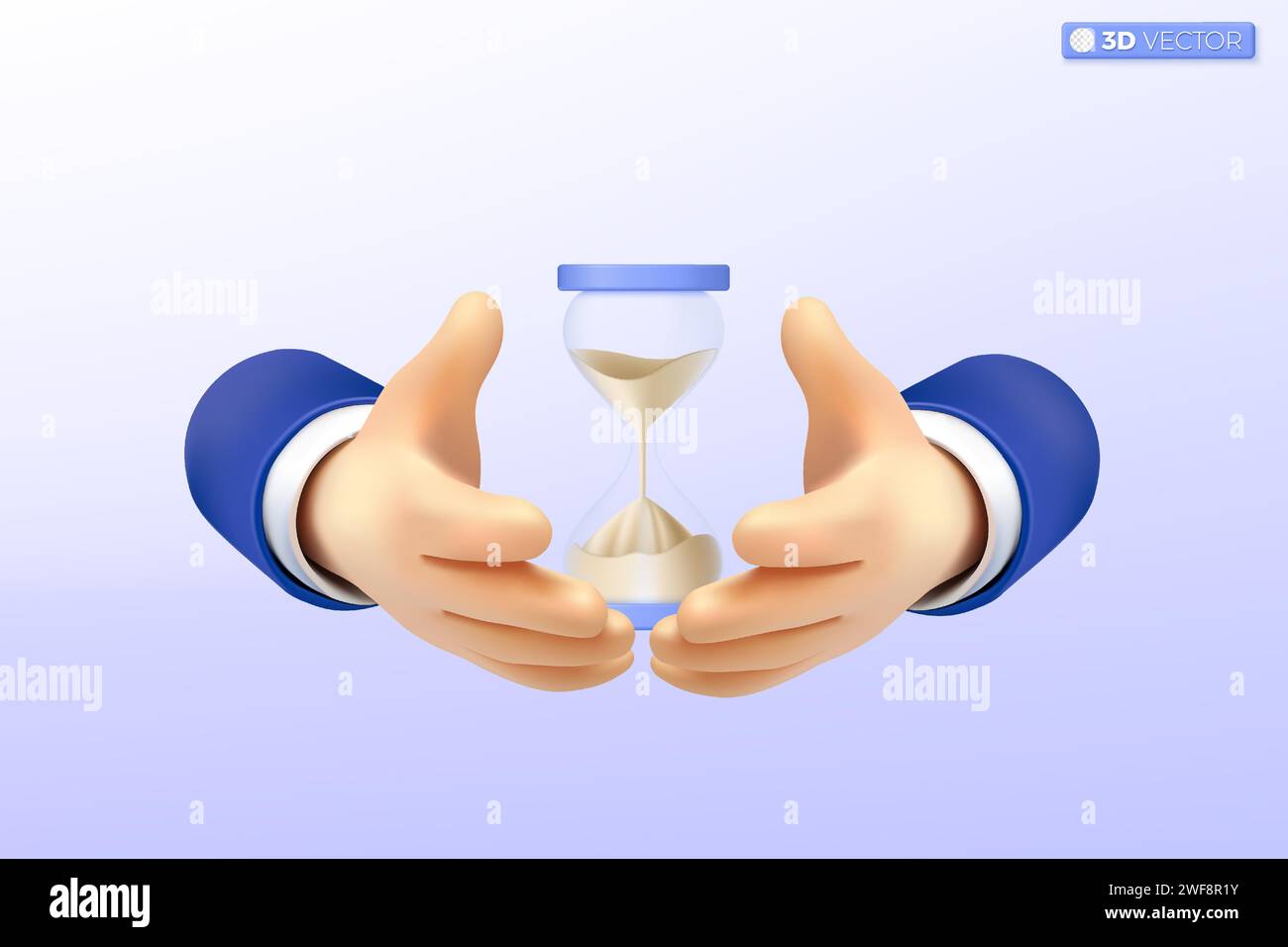 3d hand shielding protect hourglass icon symbol. Time management ...