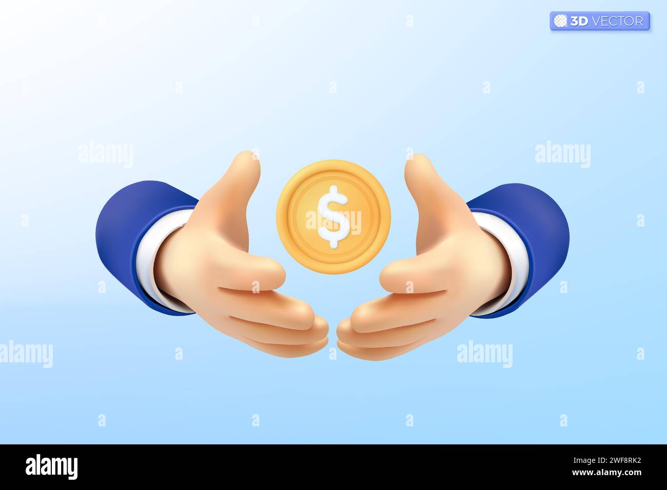 3d hand shielding protect Gold coin icon symbol. safe and secure ...