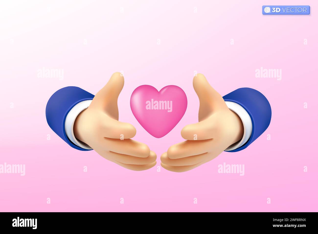 3d hand shielding protect heart icon symbol. love, valentine day ...