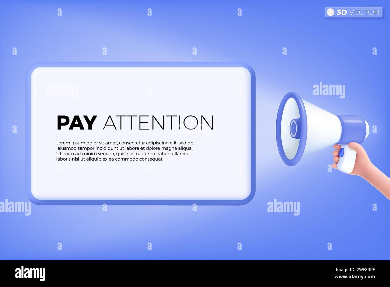 3d megaphone speaker and PAY ATTENTION icon symbol. loudspeaker ...