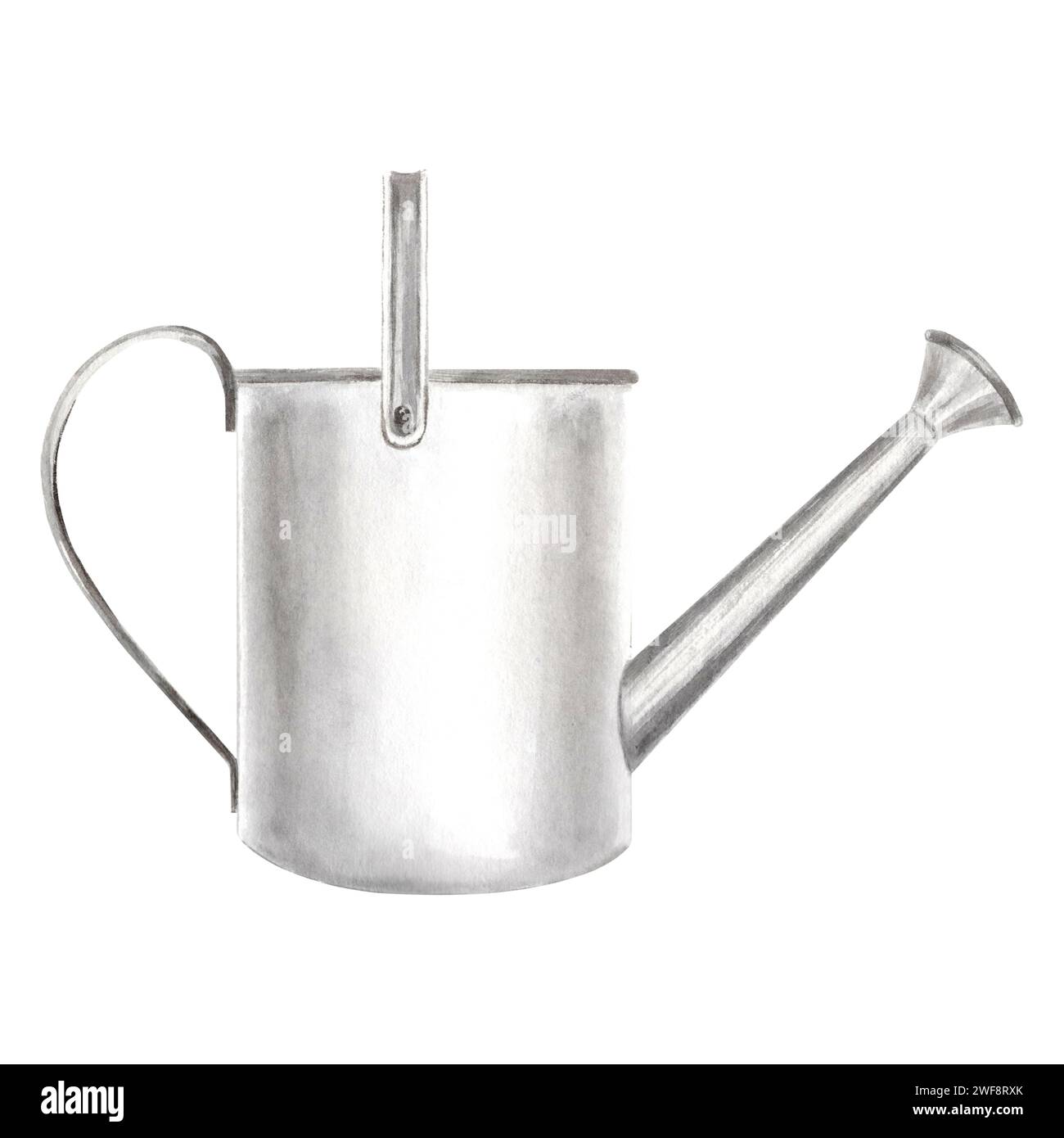 Watering can aluminium metal, watercolor illustration of garden ...