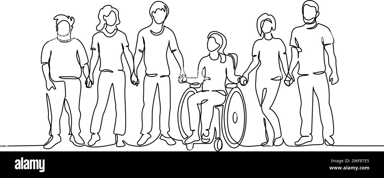 Group of people hold hands. Friends together with disabled. One ...