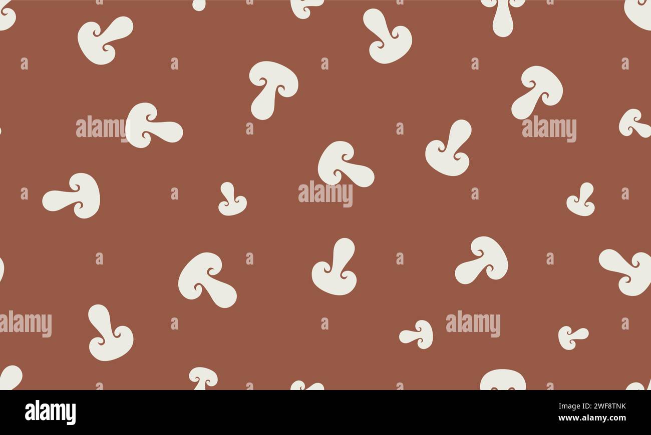Cute tossed button mushroom halves seamless vector pattern, champignon ...