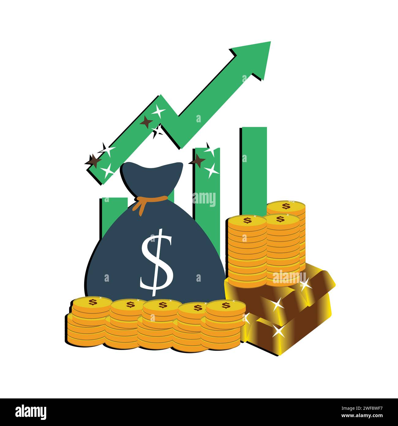 Money bag chart increase, business graph arrow up growth investment ...