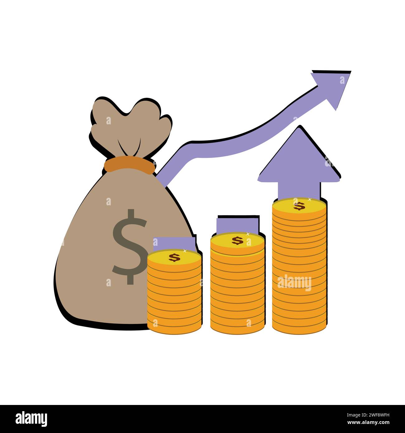 Money bag chart increase, business graph arrow up growth investment ...