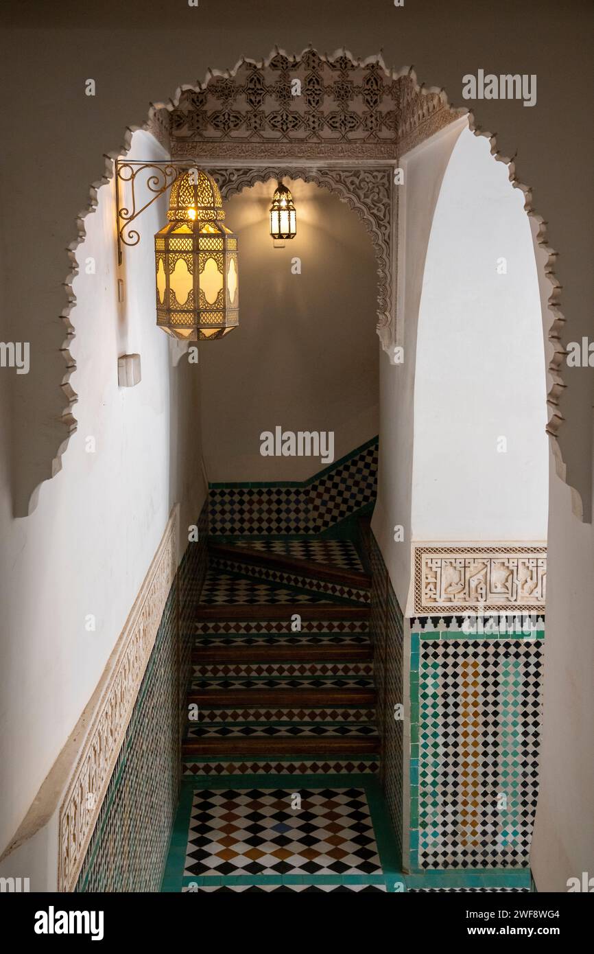 Morocco Marrakech Marrakesh medina Madrassa Ali Ben Youssef - Islamic Moroccan architecture ...