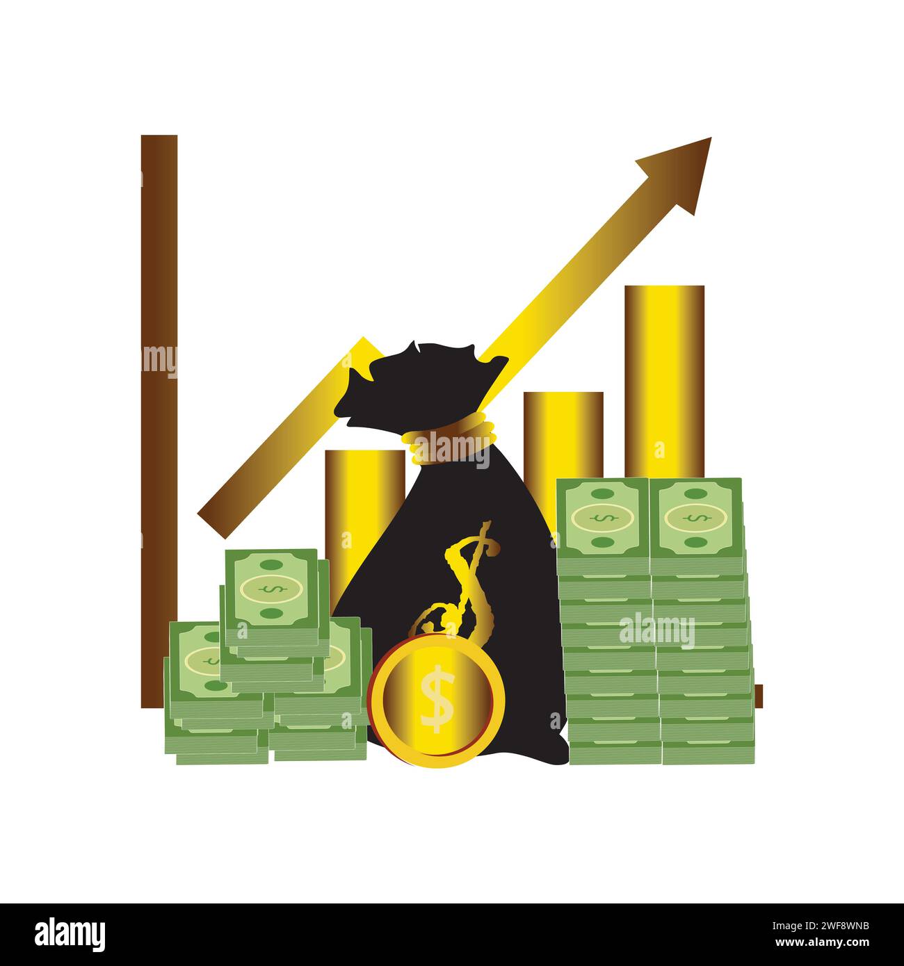 Money bag chart increase, business graph arrow up growth investment ...