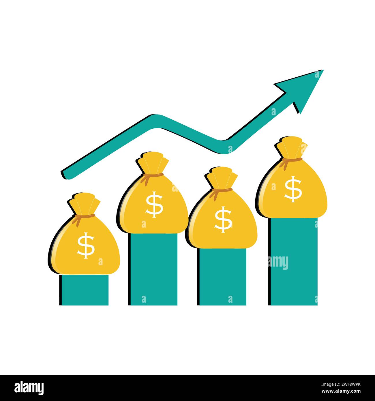 Money bag chart increase, business graph arrow up growth investment ...