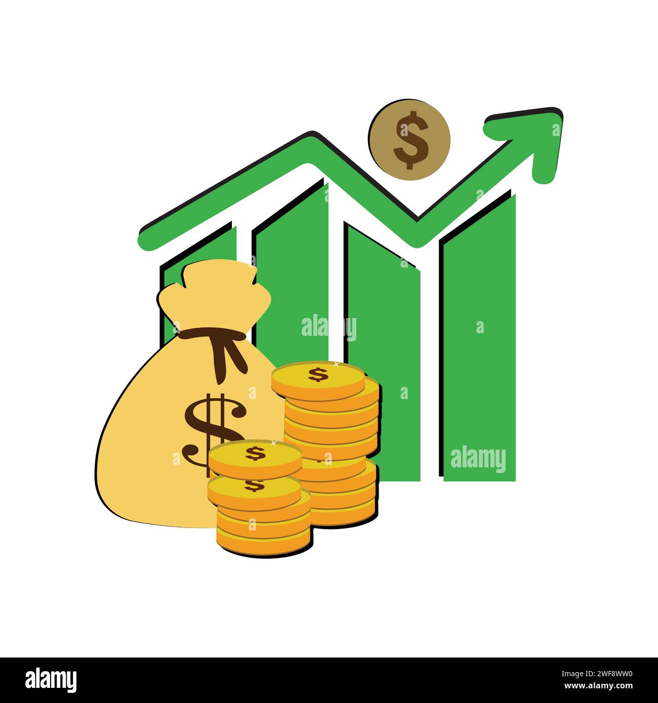 Money bag chart increase, business graph arrow up growth investment ...