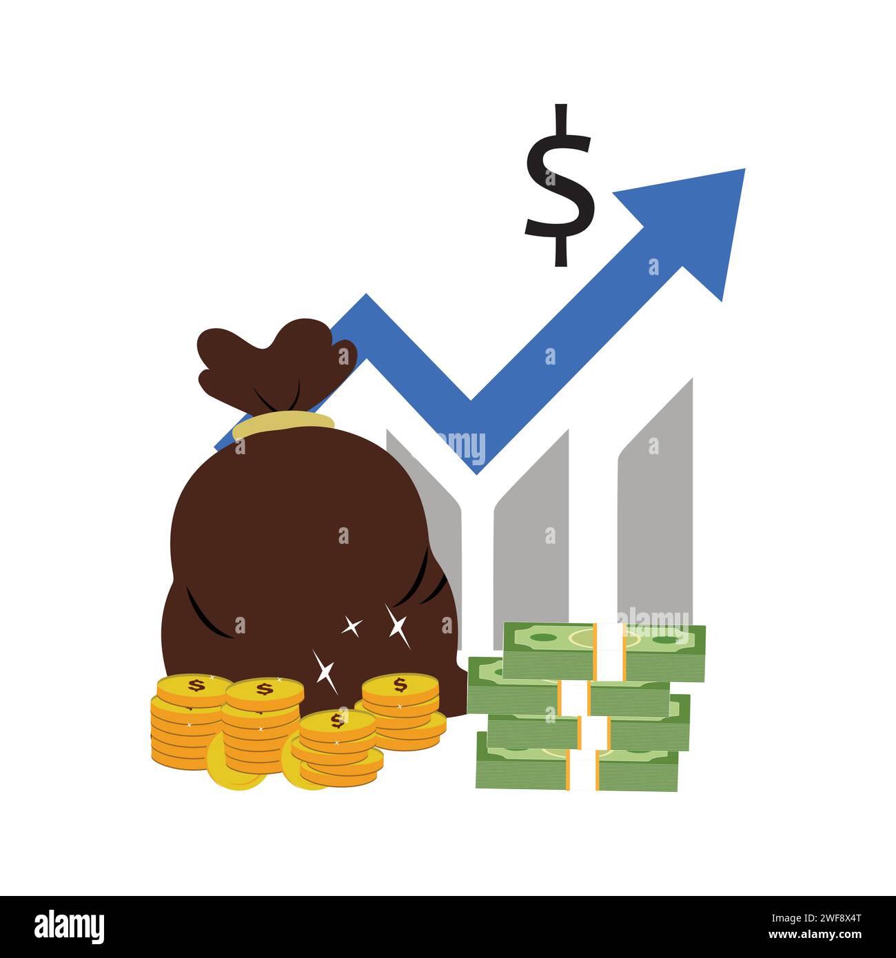 Money bag chart increase, business graph arrow up growth investment ...