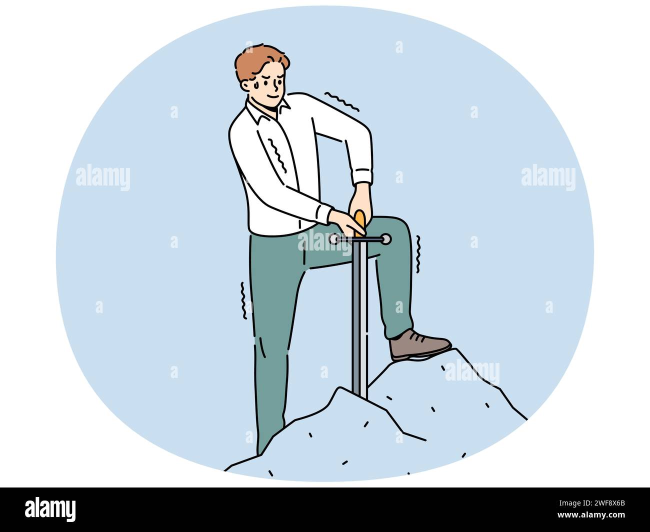 Motivated businessman extract sword from stone. Strong male employee or ...