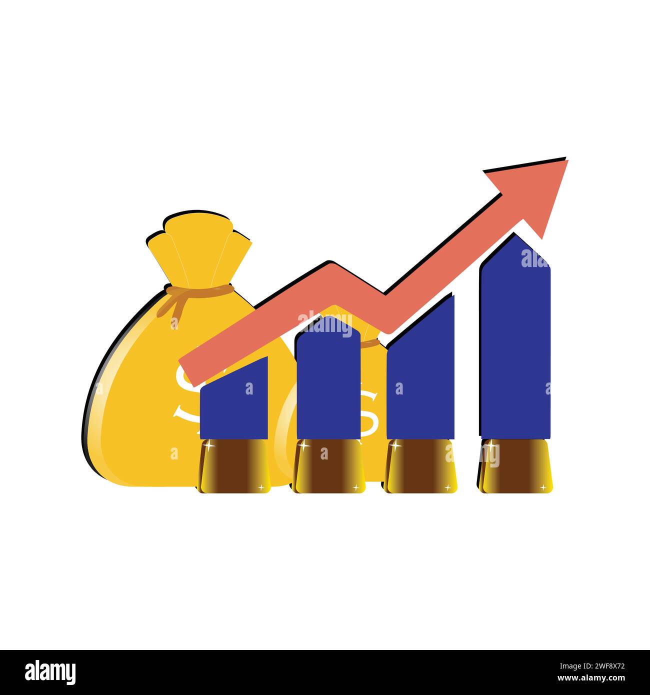 Money bag chart increase, business graph arrow up growth investment ...