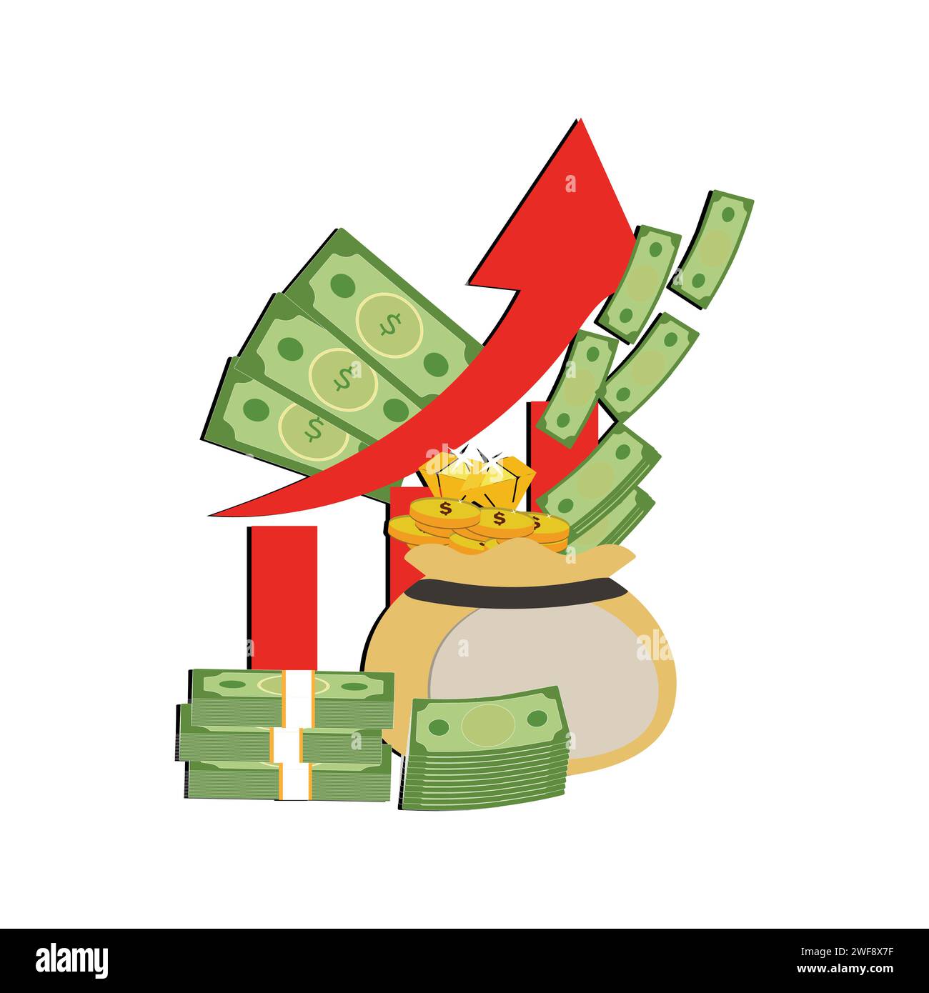 Money bag chart increase, business graph arrow up growth investment ...