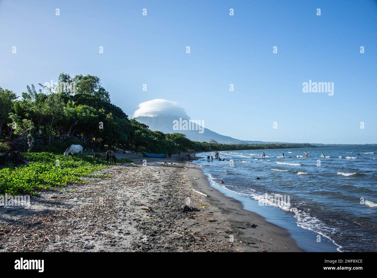 Windswept beach under Concepcion Volcano, Ometepe Island, Nicaragua ...