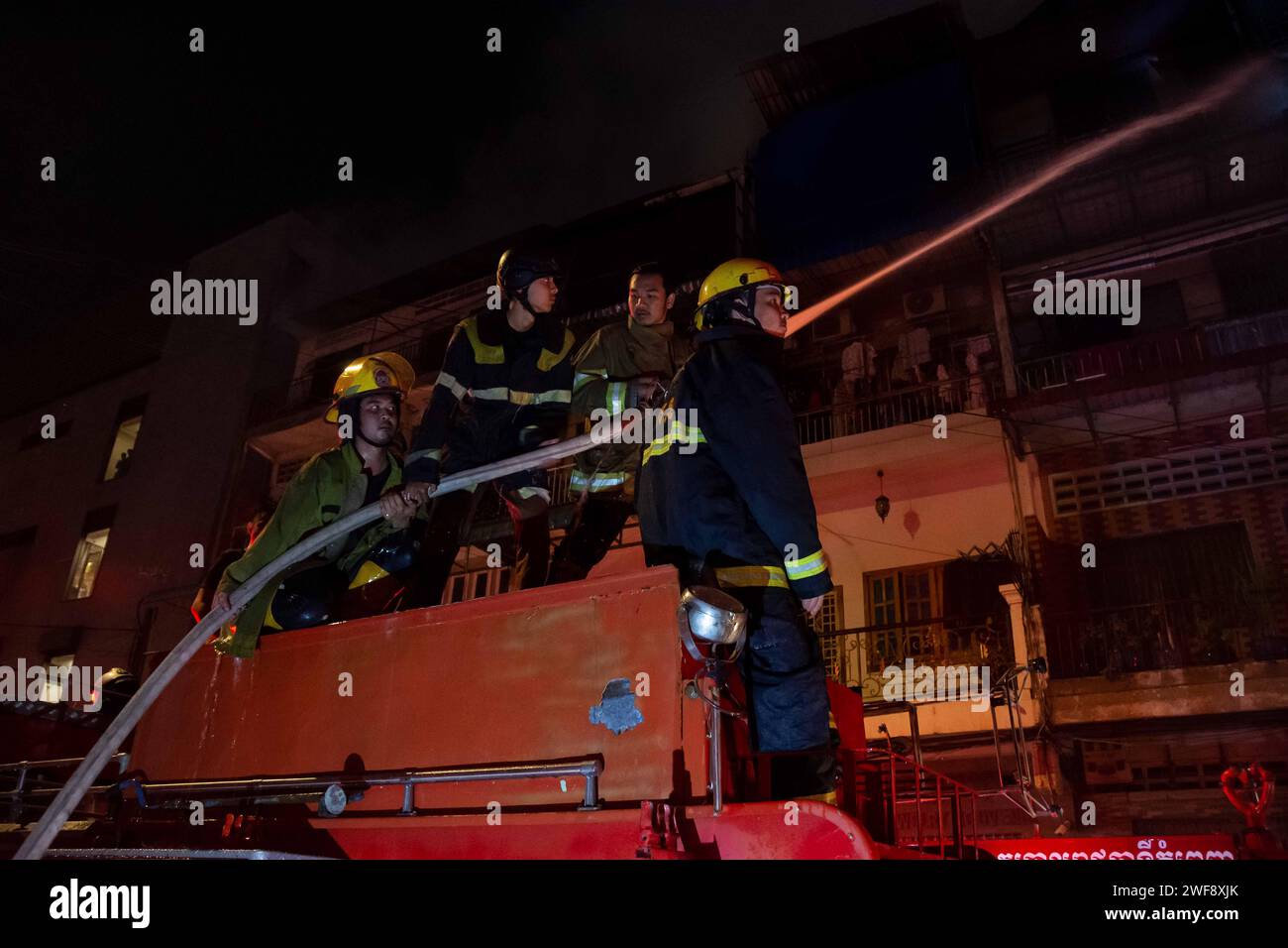 Phnom Penh, Phnom Penh, Cambodia. 30th Jan, 2024. Firefighters tackled ...