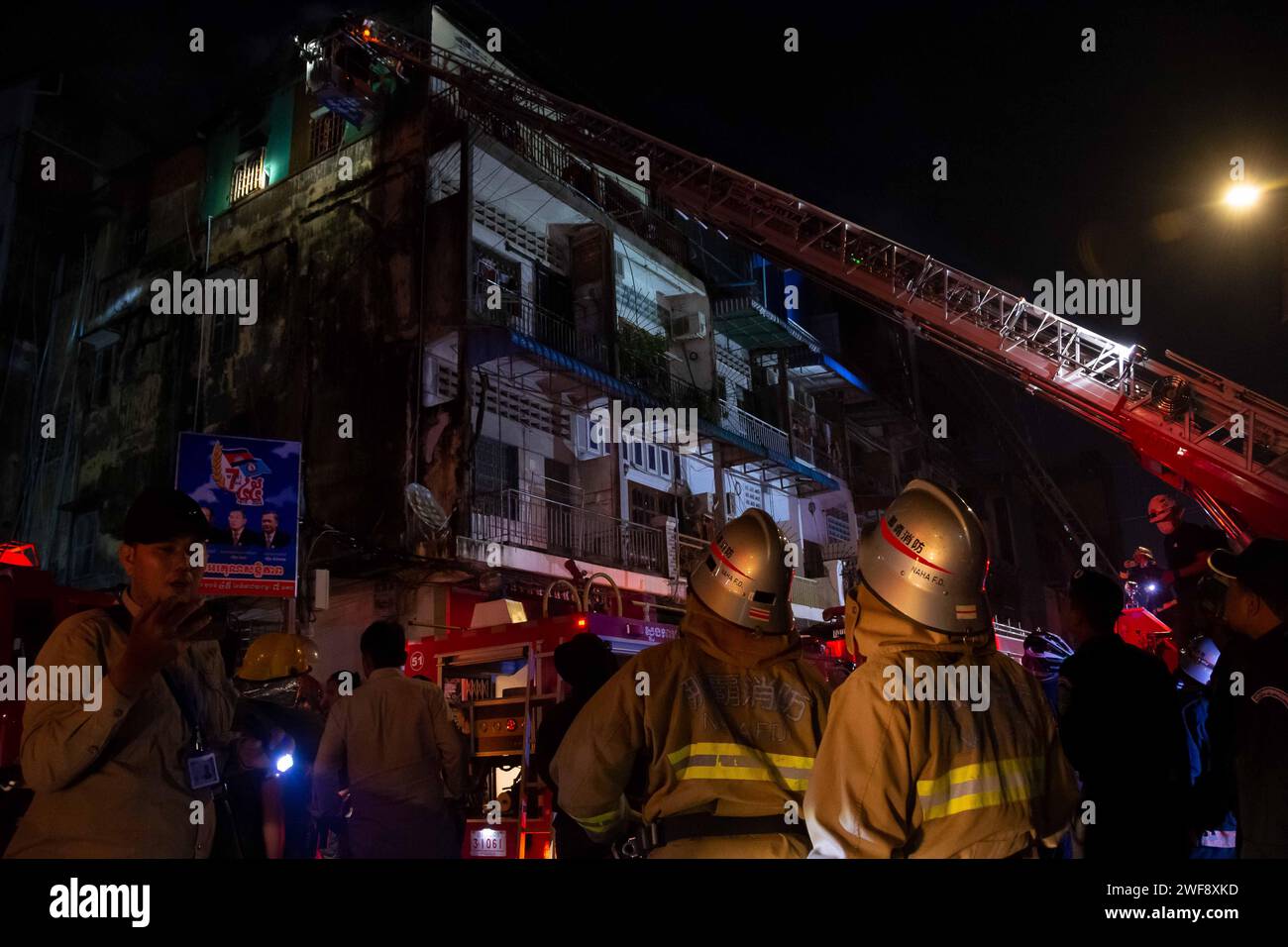 Phnom Penh, Phnom Penh, Cambodia. 30th Jan, 2024. Firefighters tackled ...