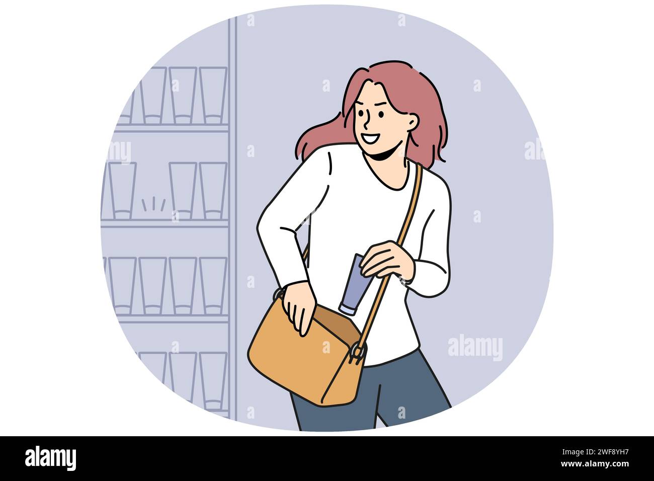 Woman stealing beauty product from shelf in shop. Suspicious female ...