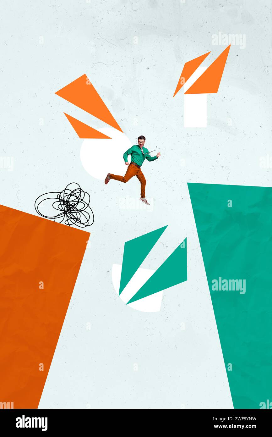 Magazine collage picture of funky excited guy achieving success ...