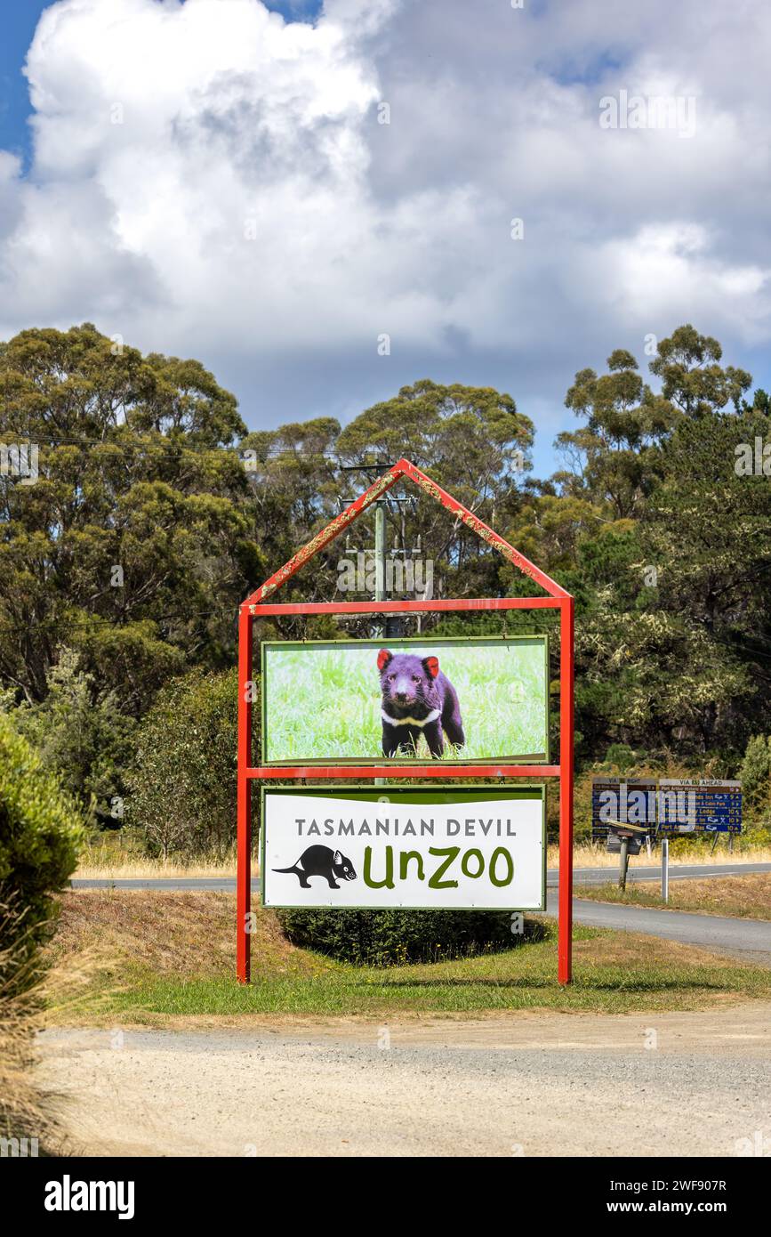 Tasmania, Australia - 24 January 2023: Sign for the Tasmanian Devil ...