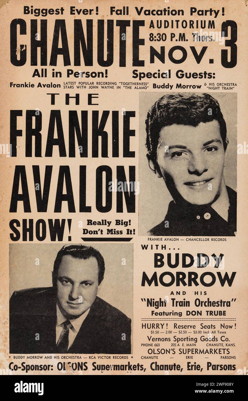 Frankie Avalon Show! with Buddy Morrow - 1960 Chanute, Kansas Concert ...