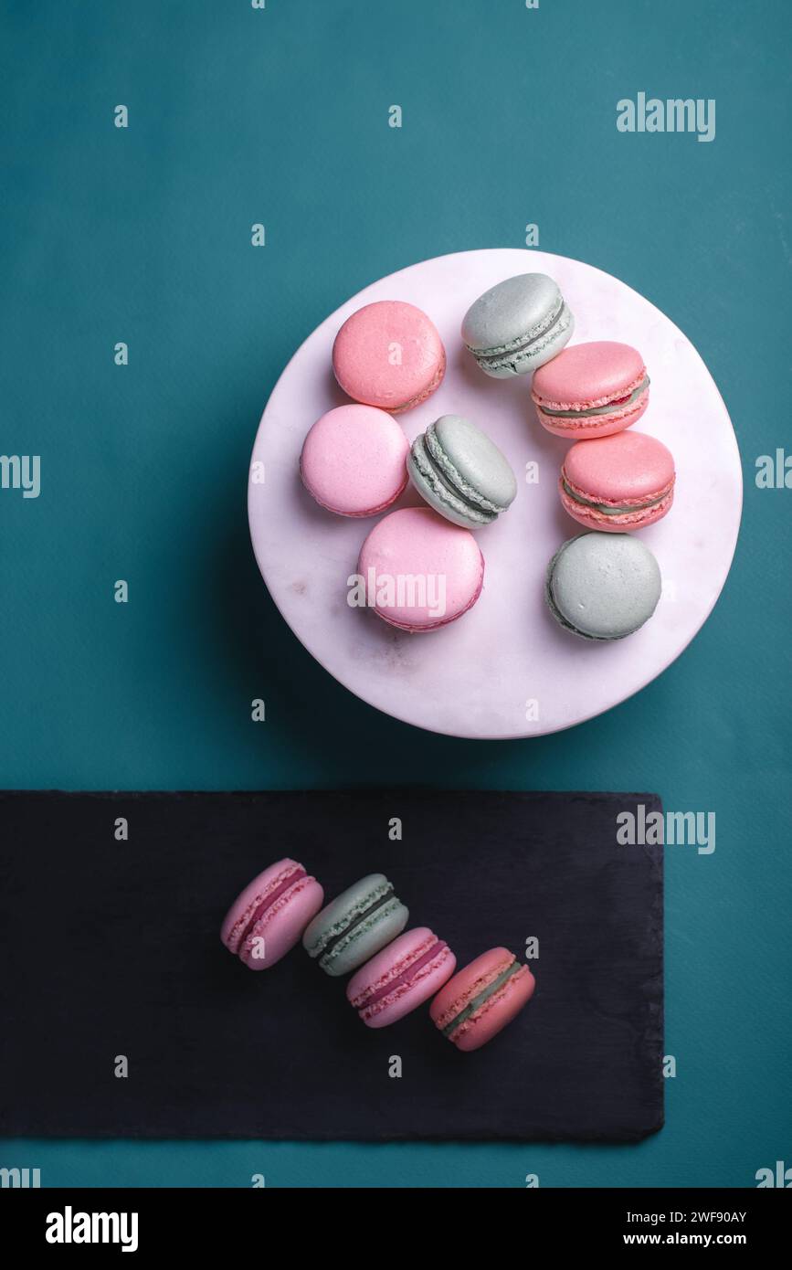 Close up colorful macarons dessert with vintage pastel tones Stock ...