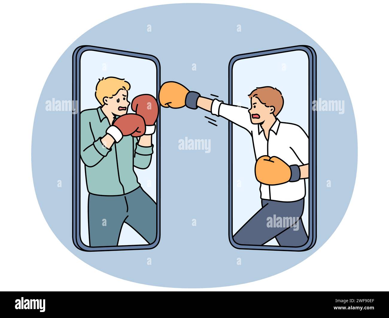 Angry businessmen on cellphones screen fighting. Furious male rivals on ...