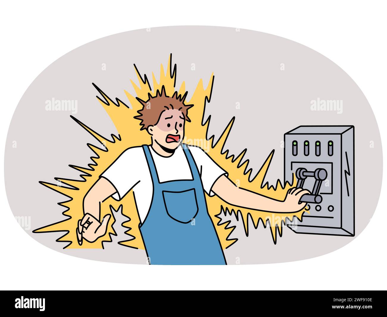 Man get electric shock from dashboard. Technician or mechanic suffer ... Man get electric shock from dashboard. Technician or mechanic suffer ...
