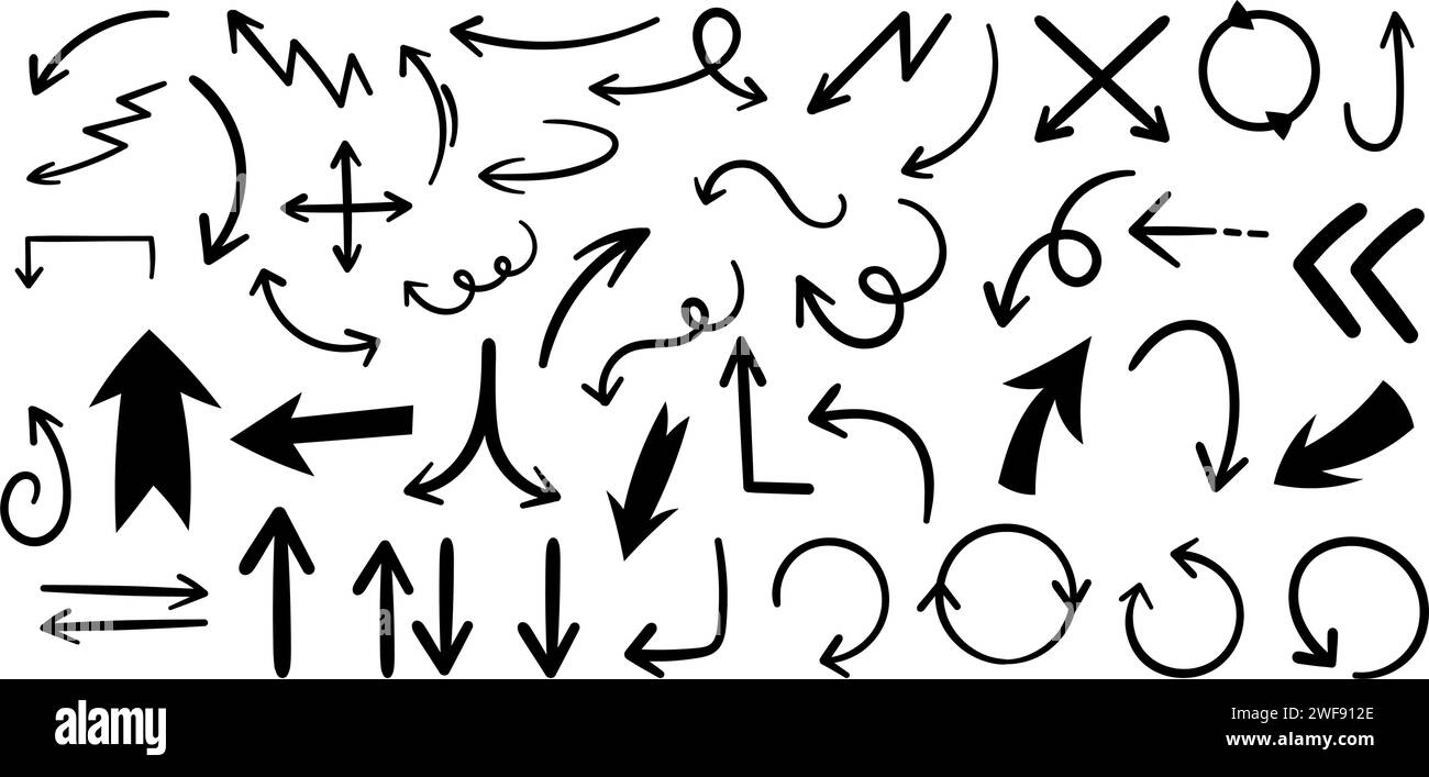 Doodle Style Set of Freehand Emphasis Arrows, Swirls, and Doodles ...