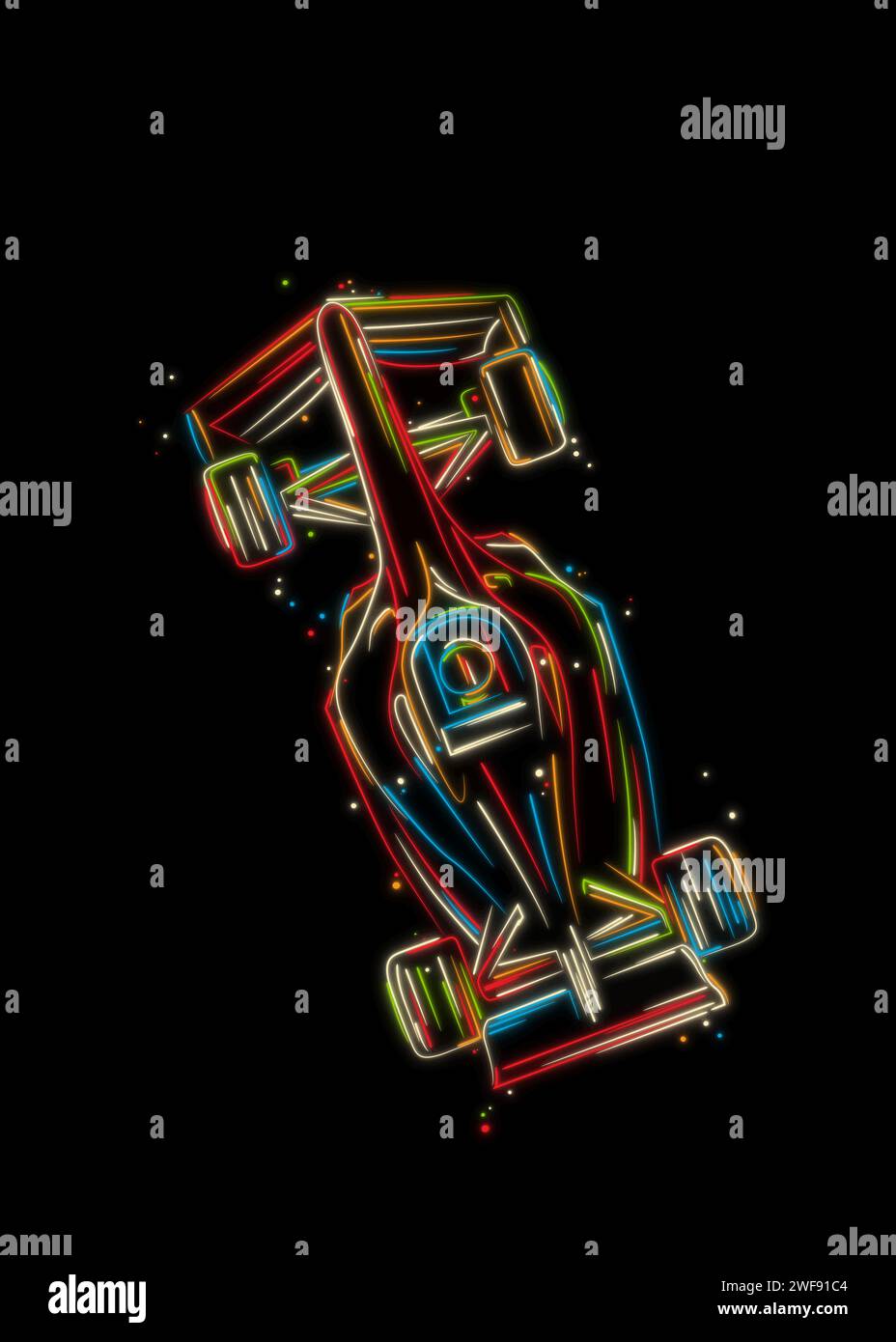 Race car sketch. Stylized vector drawing in colors over black Stock ...