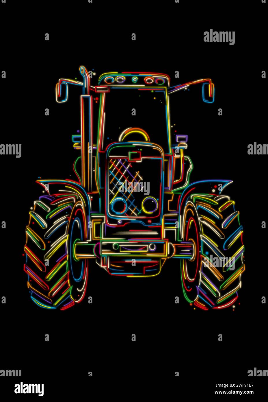 Farming tractor, stylized hand drawn colored vector Stock Vector Image ...