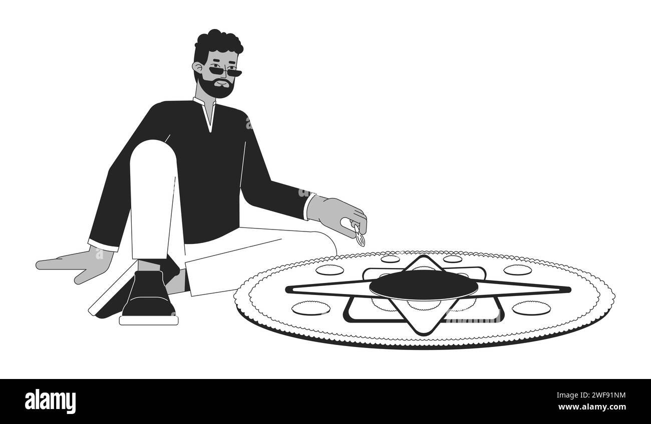 African-american man creating muggu black and white 2D line cartoon character Stock Vector Image ...