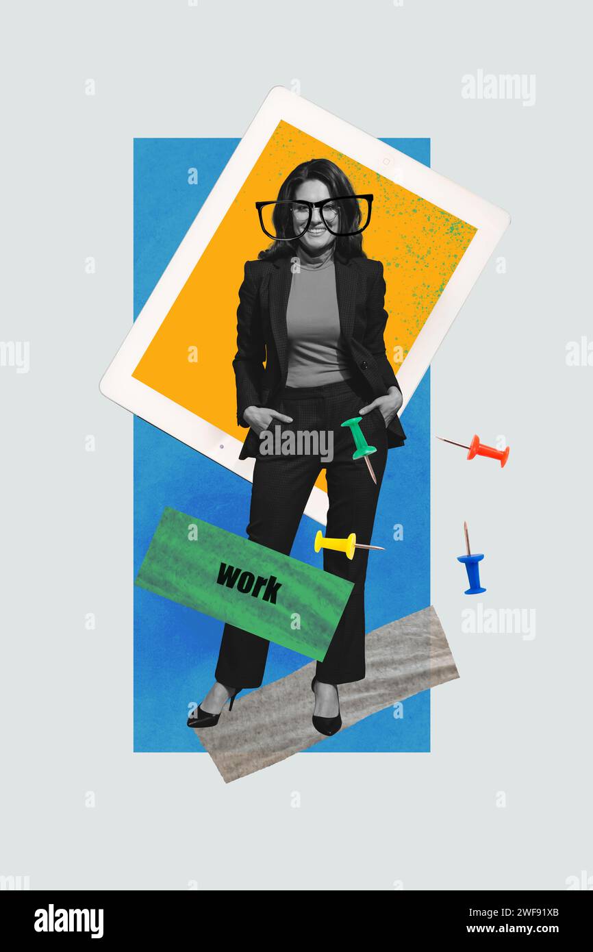 Creative poster collage of funny female tablet online worker manager ...